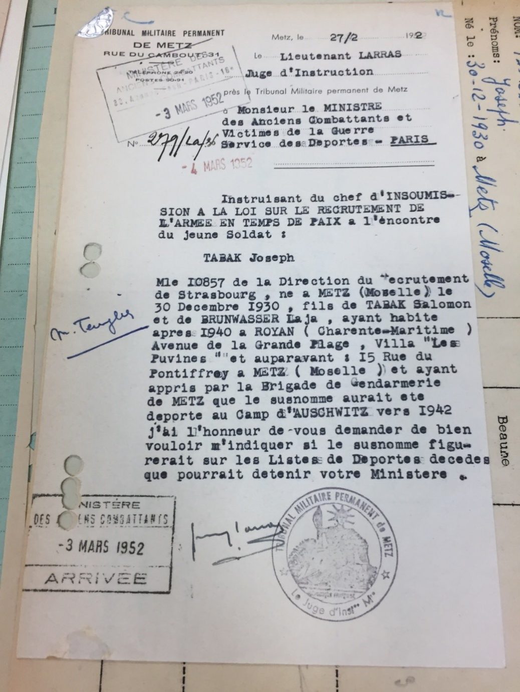 Joseph TABAK - Convoi 77